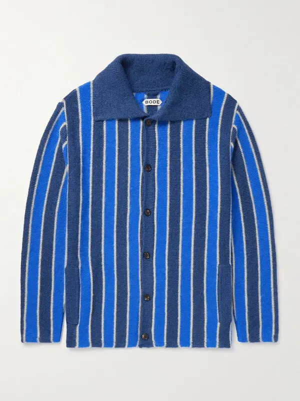 BODE Striped Mohair-blend Cardigan - Blue