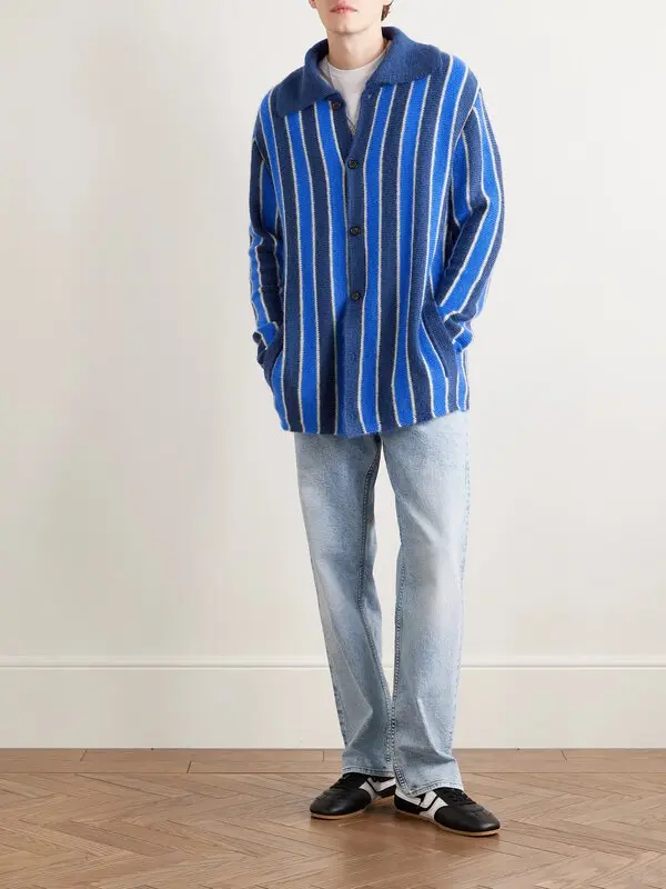 BODE Striped Mohair-blend Cardigan - Blue