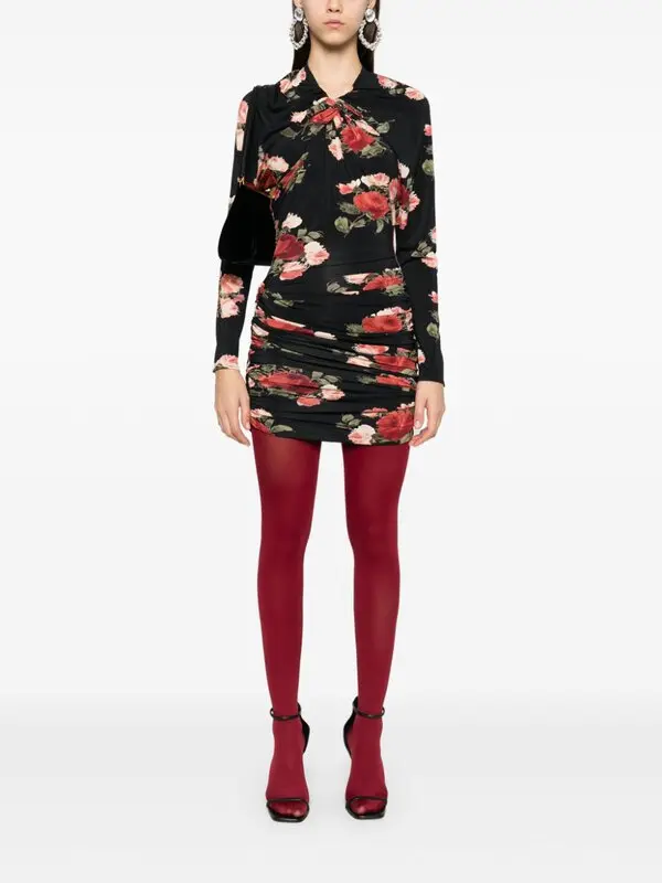 Magda Butrym Floral-print Draped Mini Dress - Black