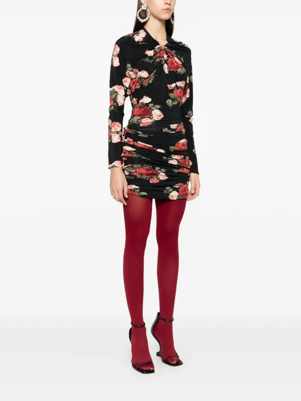 Magda Butrym Floral-print Draped Mini Dress - Black