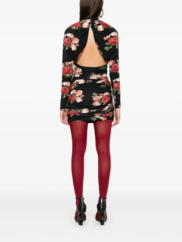 Magda Butrym Floral-print Draped Mini Dress - Black