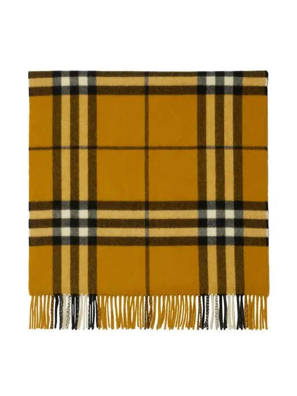 Burberry Checked Cashmere Fringe Scarf - Neutrals