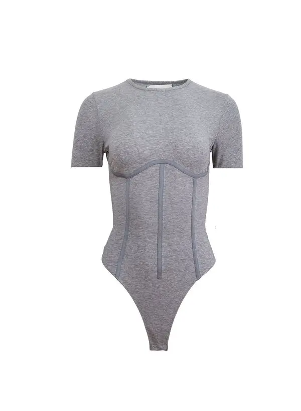 FLEUR DU MAL Organic Cotton T-shirt Bodysuit - Heather Grey