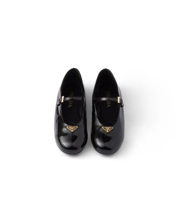 Prada Naplak Patent Leather Ballerinas With Buckle Detail - Black