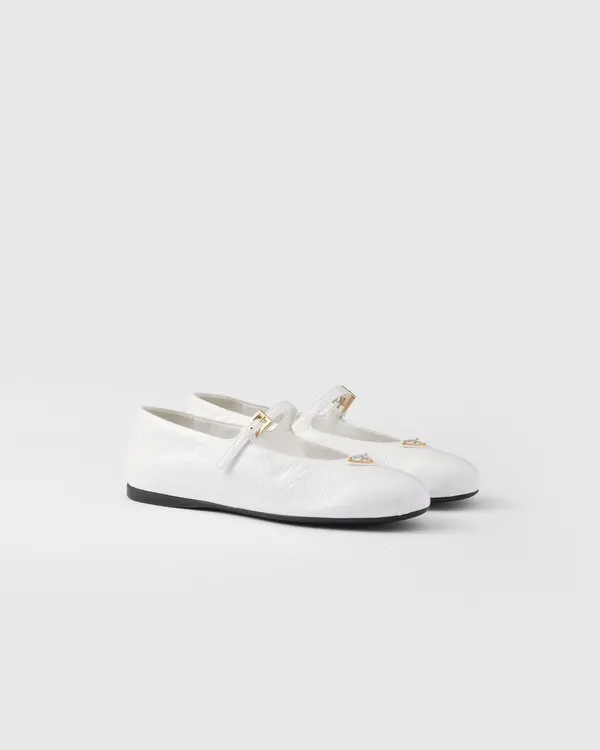 Prada Naplak Patent Leather Ballerinas - White