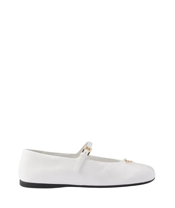 Prada Patent Leather Ballerinas With Logo Buckle - White