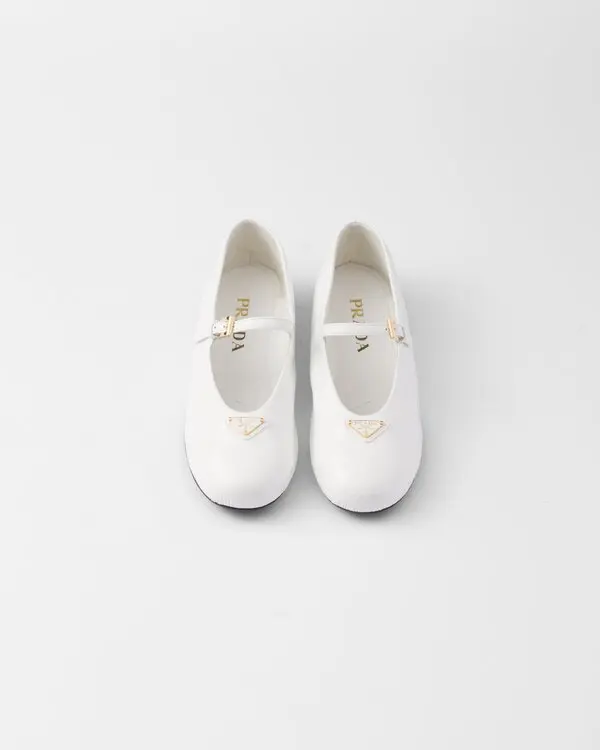 Prada Patent Leather Ballerinas With Logo Buckle - White