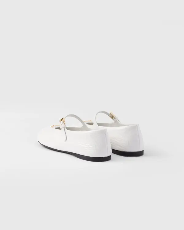 Prada Patent Leather Ballerinas With Logo Buckle - White