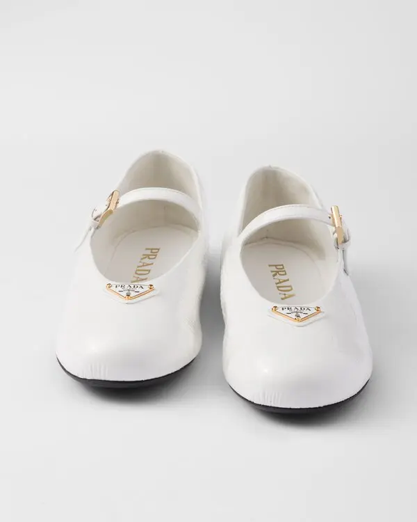 Prada Patent Leather Ballerinas With Logo Buckle - White