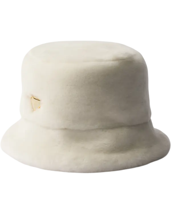 Prada Shearling Bucket Hat - White