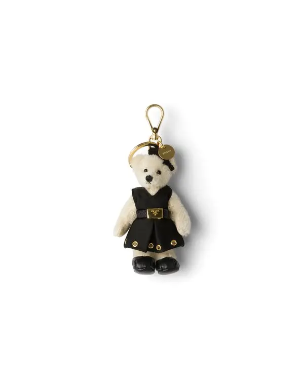 Prada Teddy Bag Charm With Metal Ring - White