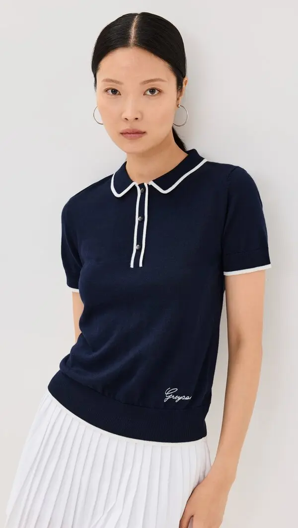 Greyson Short Sleeve Collared Knit Top