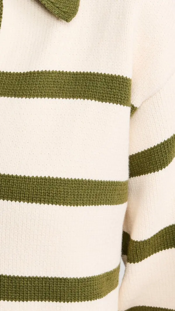 English Factory Striped Collared Sweater - Cream/olive