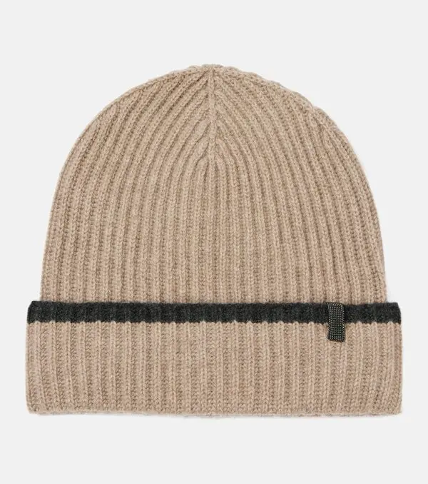 Brunello Cucinelli Ribbed Cashmere Beanie - Beige
