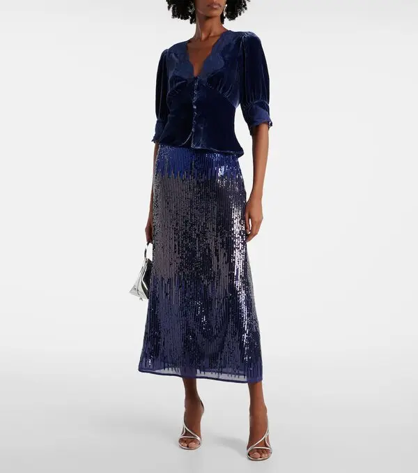 Rixo Kelly Sequined Midi Skirt