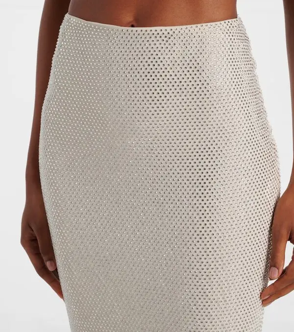 SELF-PORTRAIT Rhinestone-embellished Mesh Maxi Skirt