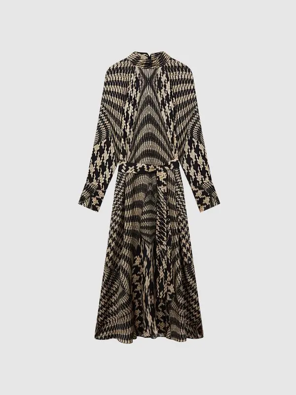 REISS Kate Dogtooth Midi Dress