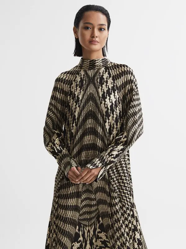 REISS Kate Dogtooth Midi Dress