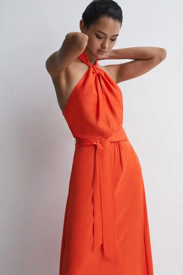 Reiss Evelyn Petite Fitted Halter Neck Midi Dress In Orange - 51% Off |  Editorialist