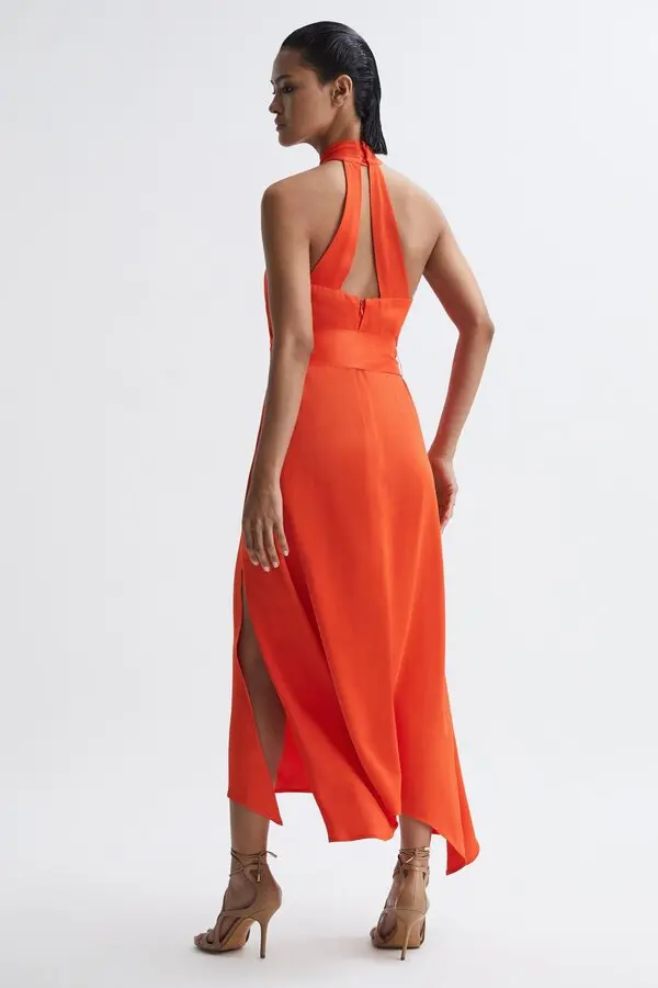 Reiss Evelyn Petite Fitted Halter Neck Midi Dress In Orange - 51% Off |  Editorialist