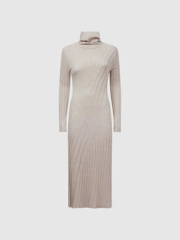 REISS Cady Knitted Roll Neck Midi Dress