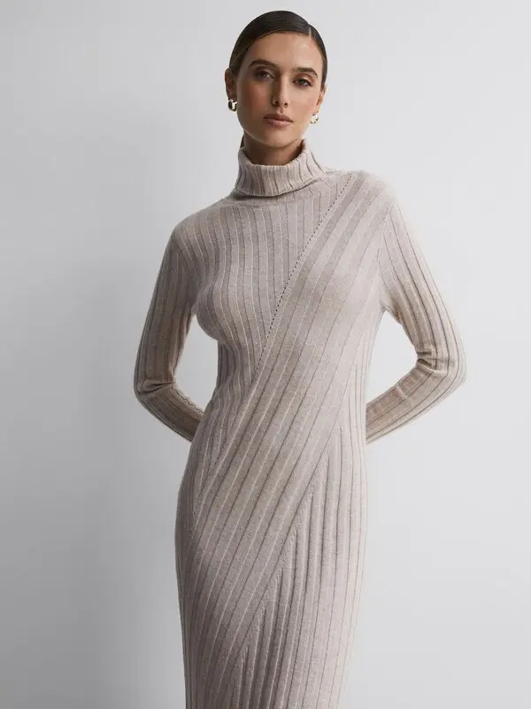 REISS Cady Knitted Roll Neck Midi Dress