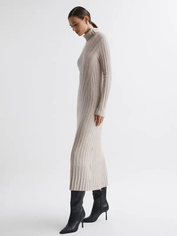 REISS Cady Knitted Roll Neck Midi Dress