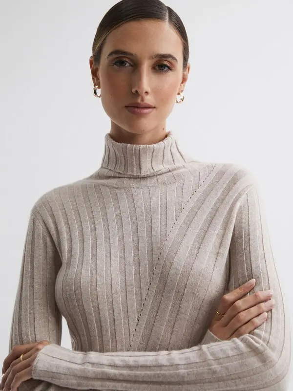 REISS Cady Knitted Roll Neck Midi Dress