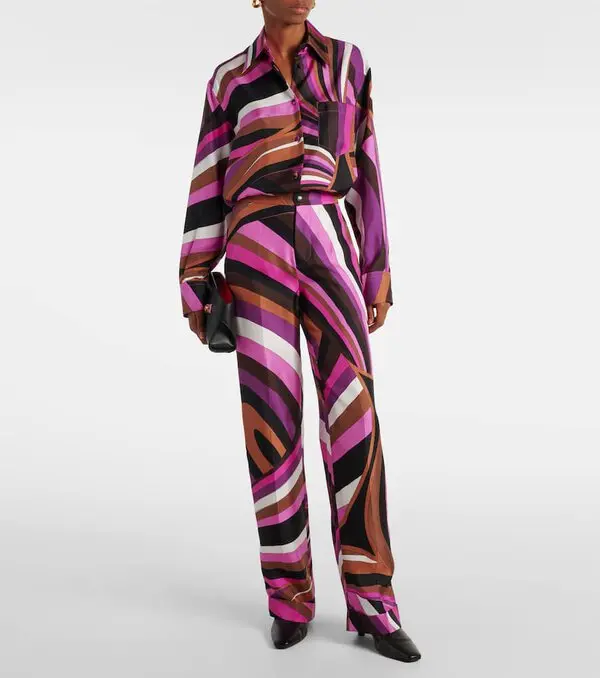 Emilio Pucci Iride High-rise Silk Twill Wide-leg Pants