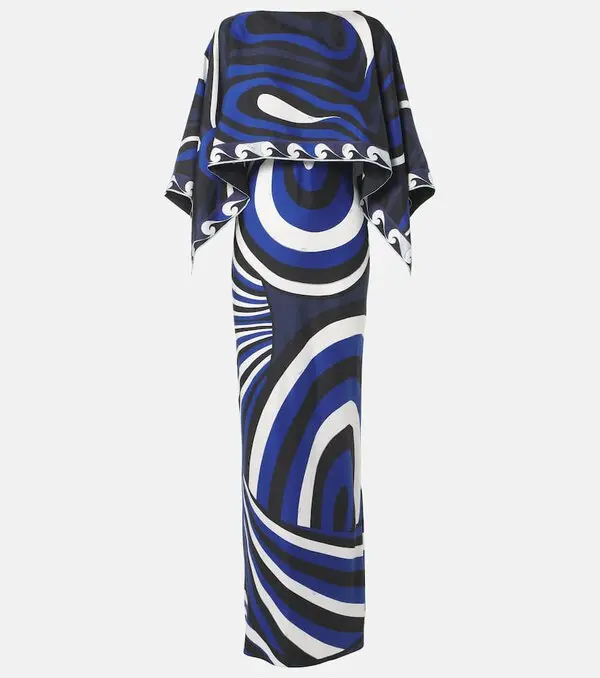 Emilio Pucci Iride Silk Slip Dress And Cape Set - Blue