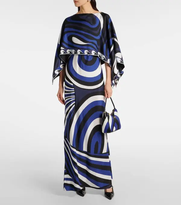 Emilio Pucci Iride Silk Slip Dress And Cape Set