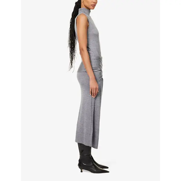 Toteme Draped Sleeveless Wool-Silk Knitted Maxi Dress - Grey Melange |  Editorialist
