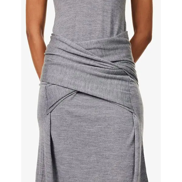Toteme Draped Sleeveless Wool-Silk Knitted Maxi Dress - Grey Melange |  Editorialist