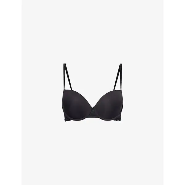 Calvin Klein Attraction Lace-trim Stretch-woven Balconette Bra - Black