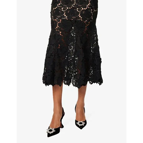 Self-Portrait Flower High-Neck Lace Midi Dress - Black | Editorialist