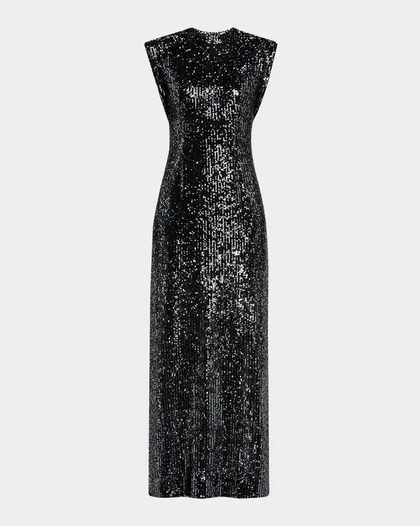 St. John Sequin Embroidered Maxi Dress