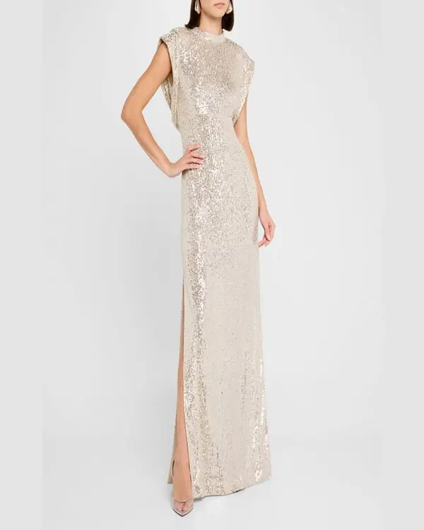 St. John Sequin Embroidered Maxi Dress