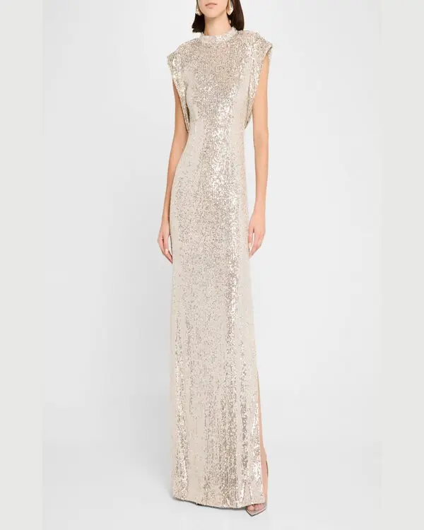 St. John Sequin Embroidered Maxi Dress