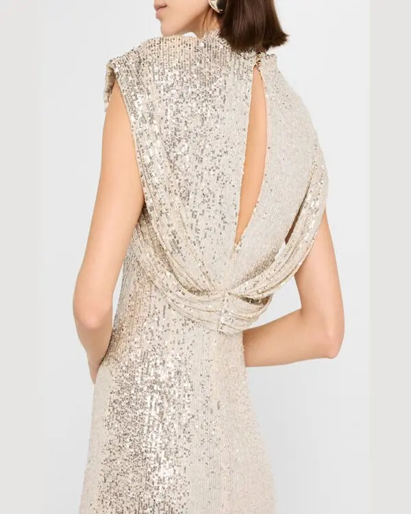 St. John Sequin Embroidered Maxi Dress