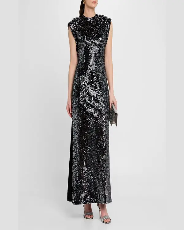 St. John Sequin Embroidered Maxi Dress