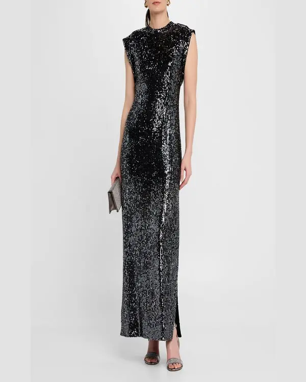 St. John Sequin Embroidered Maxi Dress
