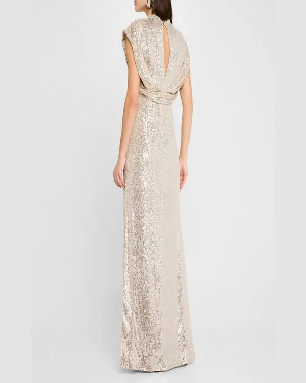 St. John Sequin Embroidered Maxi Dress