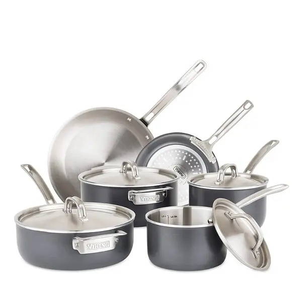 VIKING Hard Anodized 10 Pc Cookware Set With Stainless Steel Interior - Dark Grey