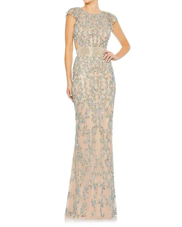 Mac Duggal Embellished Cut Out Lace Up Gown