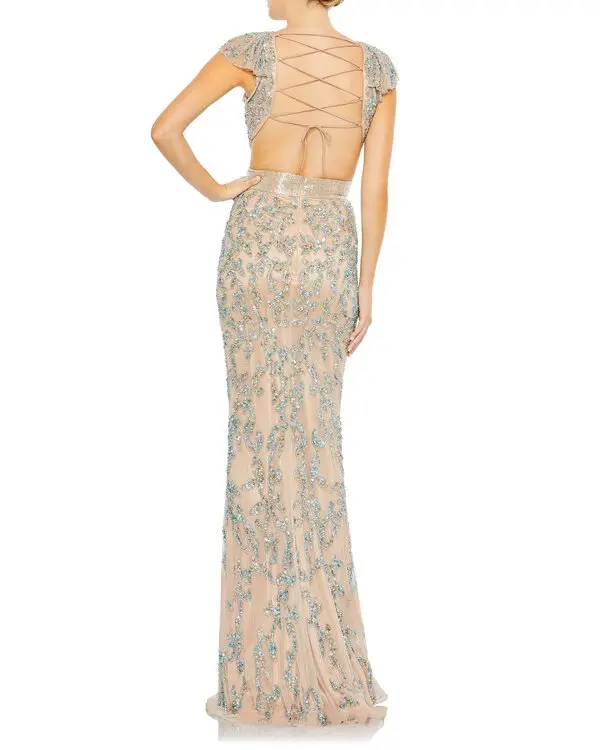 Mac Duggal Embellished Cut Out Lace Up Gown