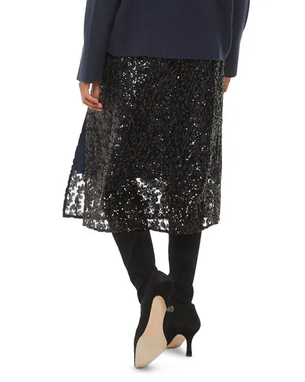 Whistles Petite Floral Sequined Midi Skirt - Black Multi