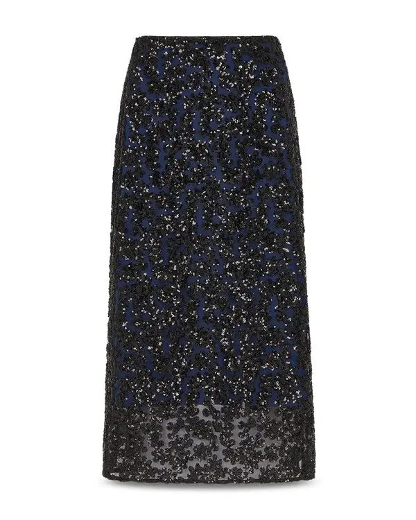 Whistles Petite Floral Sequined Midi Skirt - Black Multi
