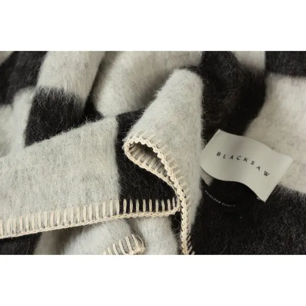 BLACKSAW Crosby Check Heirloom Alpaca Blanket - Black/ivory Check