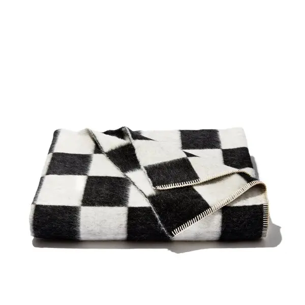 BLACKSAW Crosby Check Heirloom Alpaca Blanket - Black/ivory Check