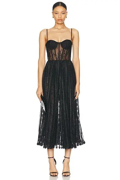 PatBO Lurex Tulle Bustier Midi Dress